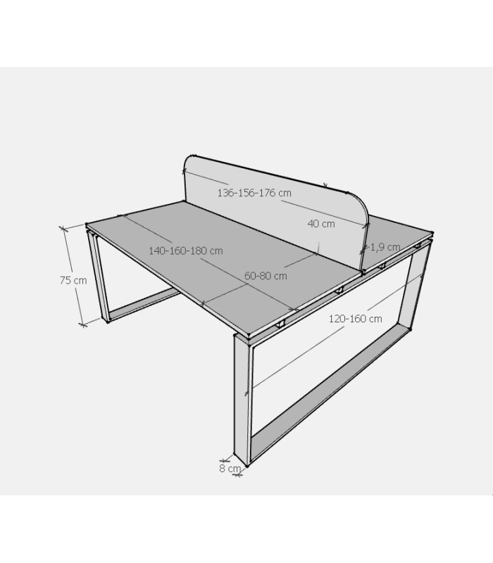 Mesa divisória acústica BENCH MODERN com linhas curvas 2P